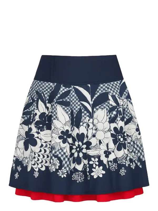 CONQUISTA Floral Navy Skirt With Red Underskirt - Blue