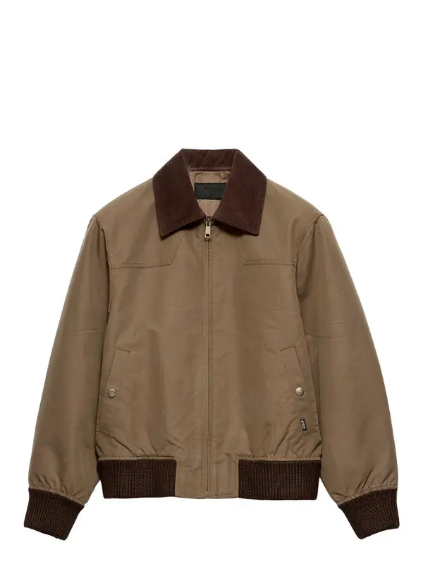 Prada Technical Canvas Bomber Jacket With Velvet Collar - Brown