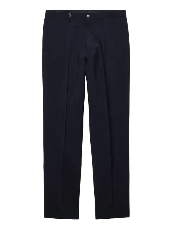 Prada Mohair Wool Tailored Trousers With Logo Detail - Blue