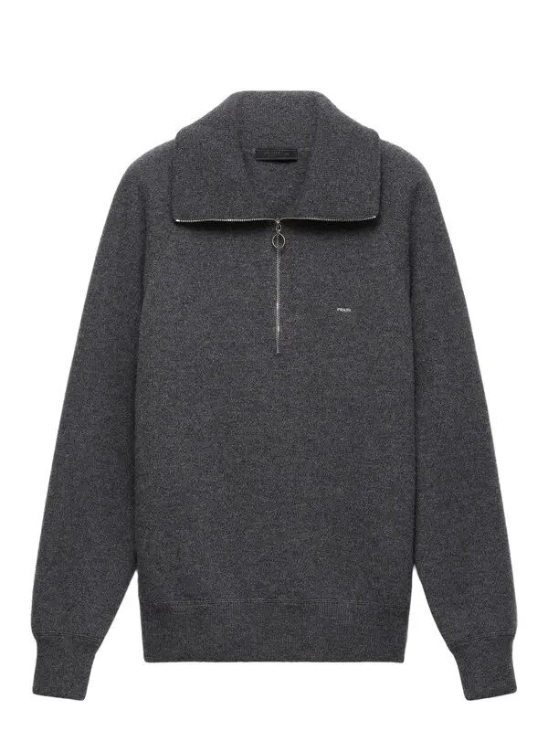 Prada Wool And Cashmere Zip-up Polo Sweater - Grey