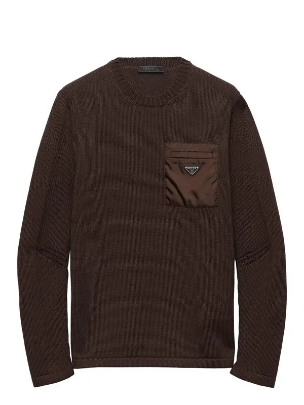 Prada Wool Sweater With Nylon Patch Pocket - Brown