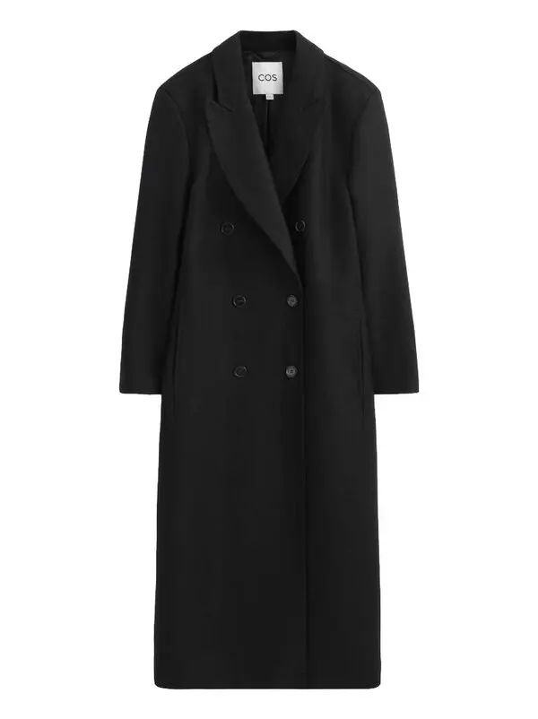 Cos Tailored Wool-blend Double-breasted Coat - Black