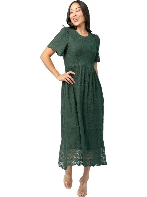 TEA N ROSE Yvaine Lace Midi Dress - Emerald