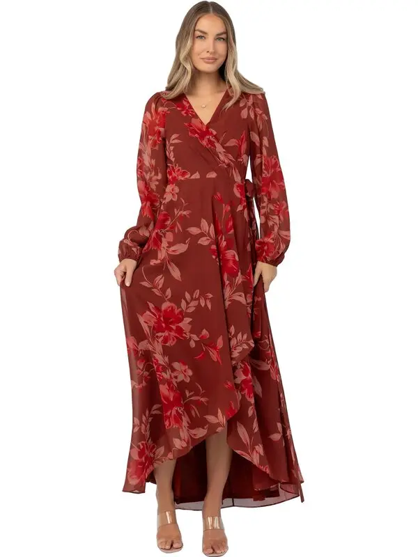 COCOLOVE Felicity Wrap Maxi Dress - Rust Multi