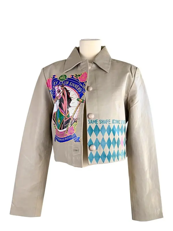 MAISON RUBAIYAT Hand-painted Leather Jacket - Beige/black