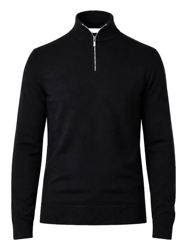 SERRAN LONDON Half Zip Wool Jumper - Black