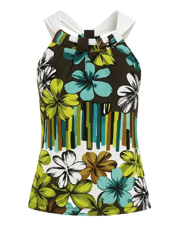 CONQUISTA Floral Halter Neck Top - Green