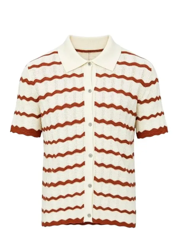 VAYLA Smart-casual Button-down Knitted Top Stripes Mocha - Beige