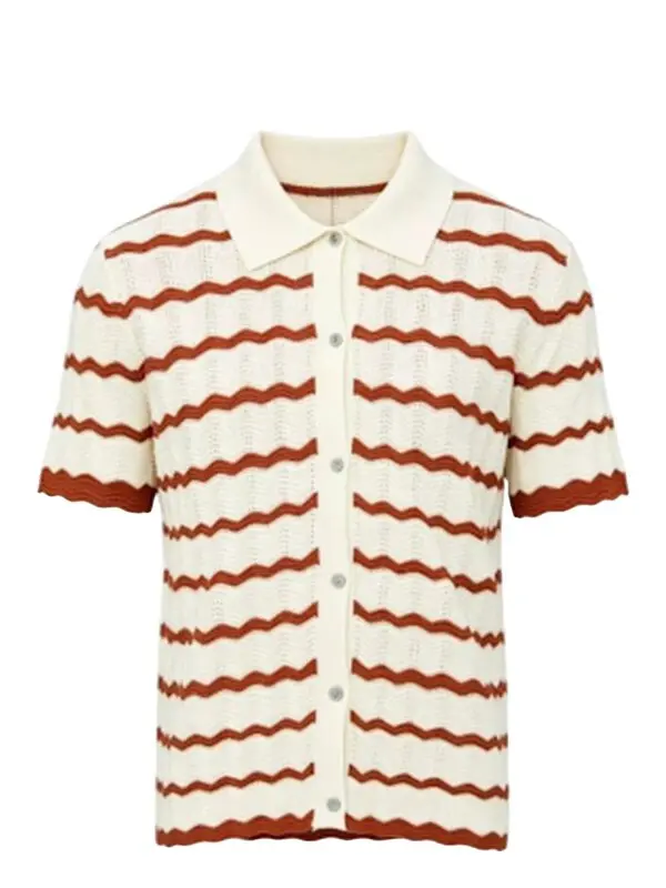 VAYLA Smart-casual Button-down Knitted Top Stripes Mocha - Beige