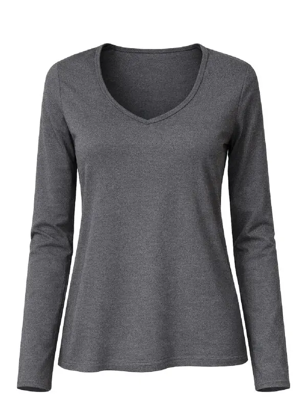 CONQUISTA Essential Long-sleeve V-neck Top - Brown