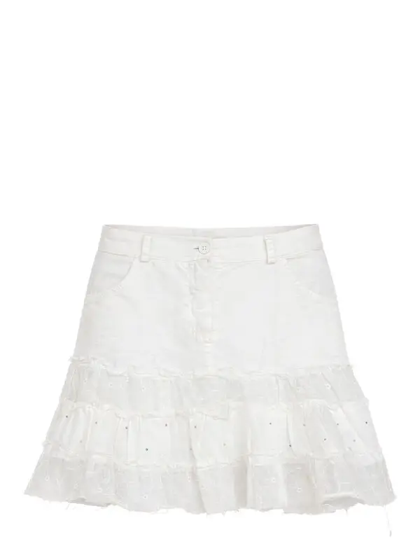 CONQUISTA Embroidered Tiered Mini Skirt - White