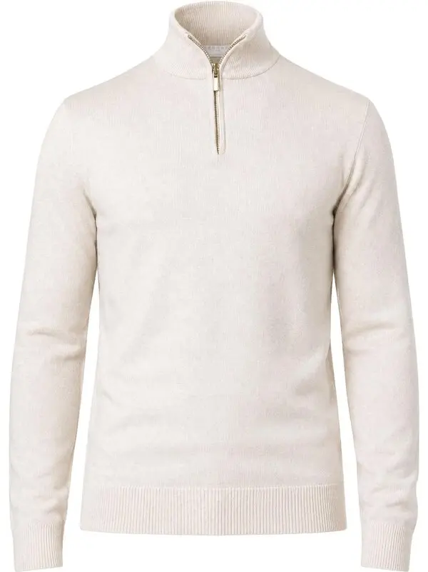SERRAN LONDON Half Zip Wool Jumper - White
