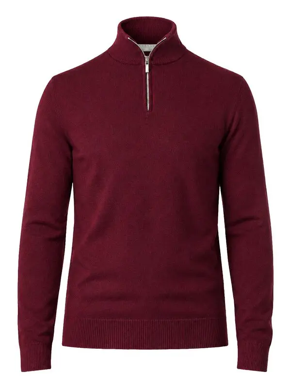 SERRAN LONDON Half Zip Wool Jumper - Red