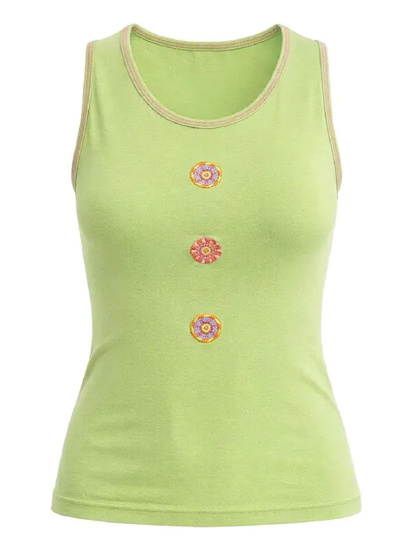 CONQUISTA Embellished Sleeveless Cotton Tank Top - Green