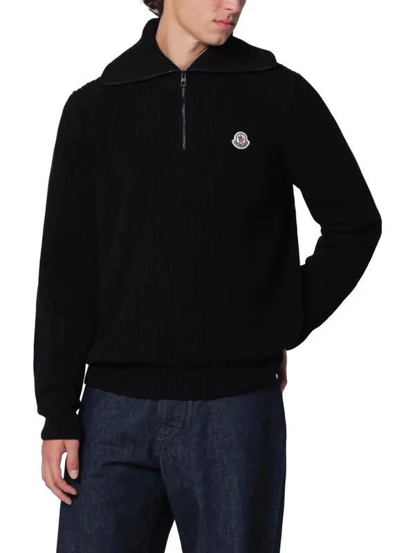 Moncler Ribbed Wool Half-zip Jumper - Black