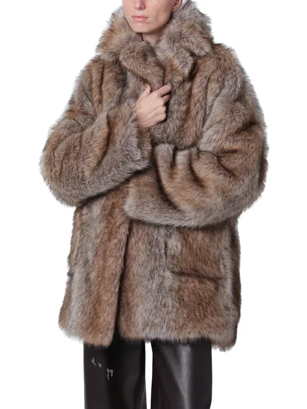 BB COUTURE Brigitte Wolf-effect Faux Fur Coat - Grey