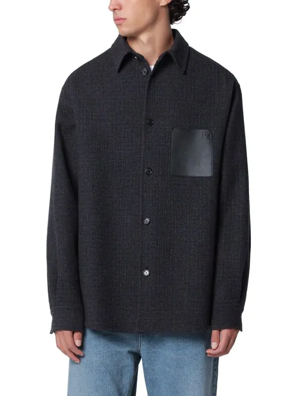 Loewe Wool Blend Micro-check Shirt Jacket With Anagram Pocket - Blue