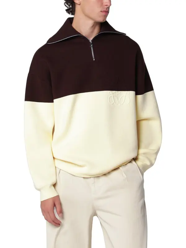 Loewe Half-zip Sweatshirt In Cotton Blend - Brown