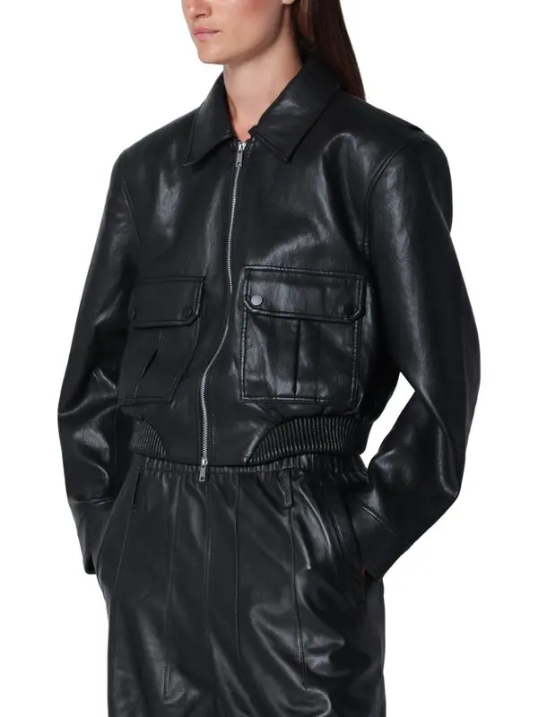 THE FRANKIE SHOP Cropped Faux Leather Bomber Jacket - Black