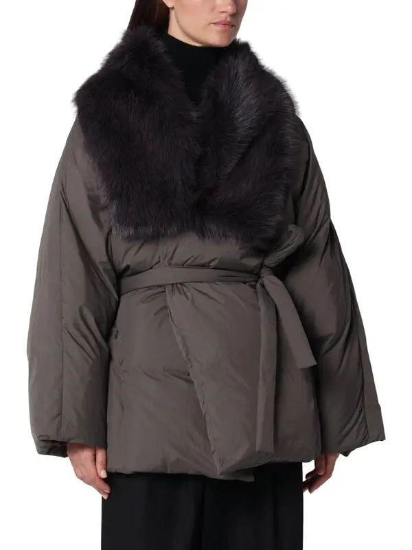 Source Unknown Egizio Puffer Jacket With Faux Fur Collar - Grey
