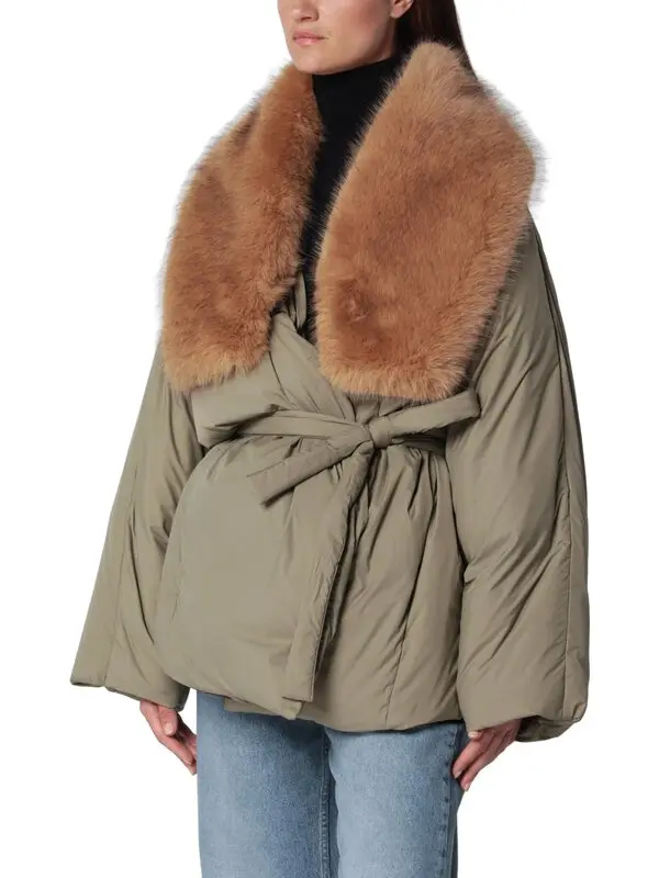 Source Unknown Puffer Jacket With Faux Fur Collar - Green