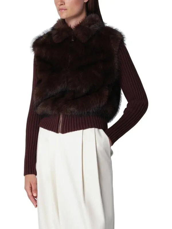 Source Unknown Faux Fur Insert Cardigan - Brown