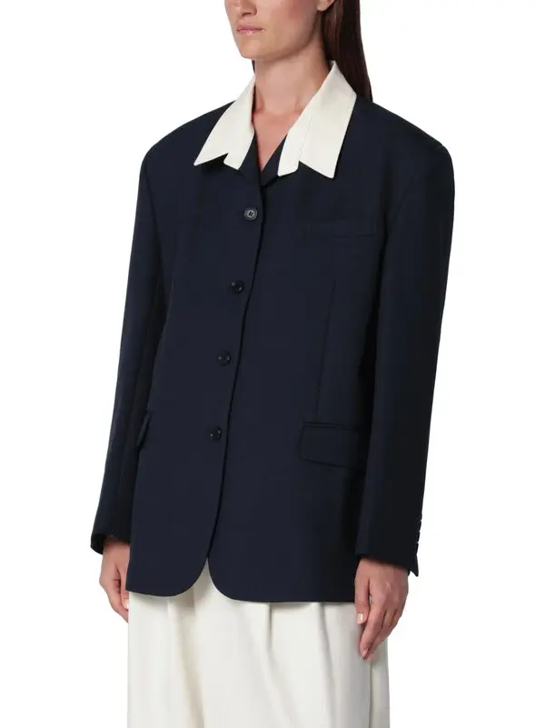 Source Unknown Single-breasted Jacket With Contrasting Collar - Blue