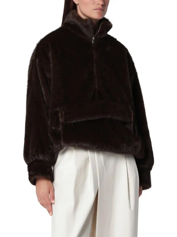 Source Unknown Faux Fur Half-zip Sweatshirt - Brown