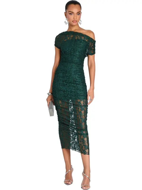 SEROYA Noel Mesh Midi Dress - Evergreen
