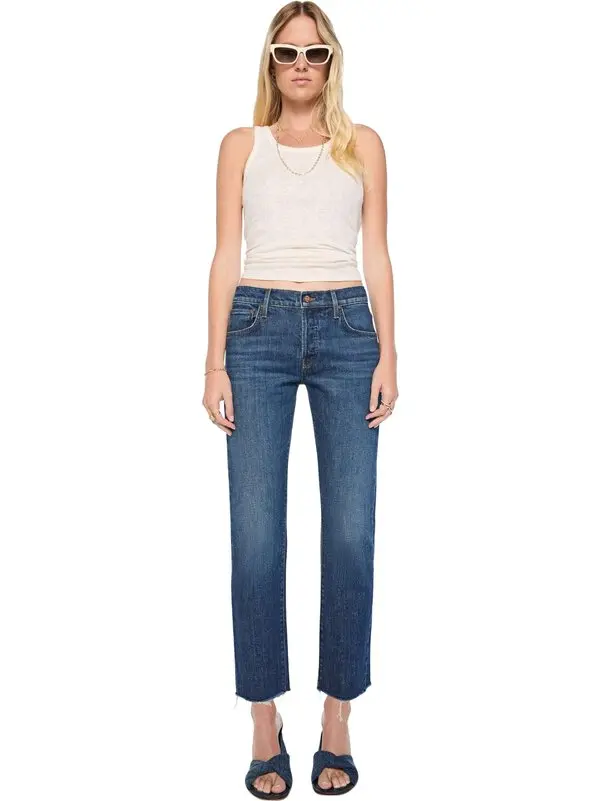 MOTHER The Mid Rise Hiker Hover Fray Jeans In That Belongs In A Museum - Blue