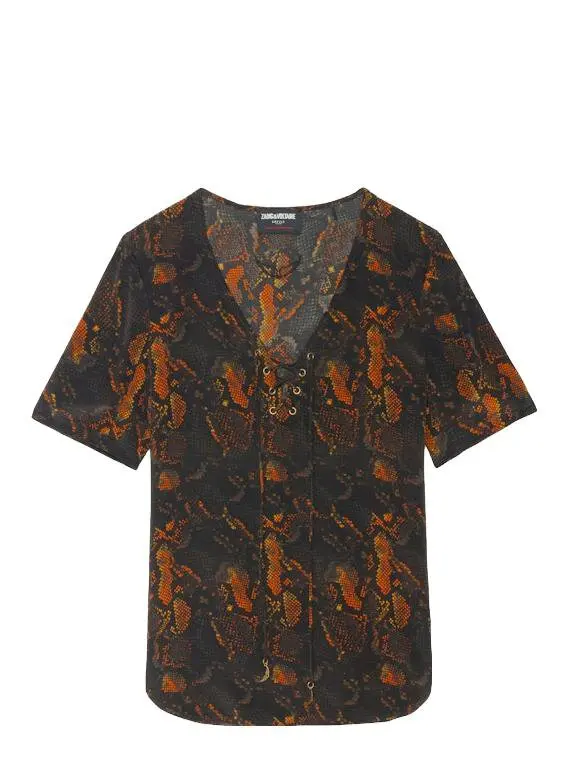 Zadig&Voltaire Terzo Silk Python Print V-neck Top - Black