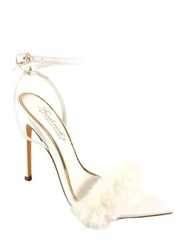 Frederick's Of Hollywood Aileen Pointed Toe Heel With Feather Detailing - White