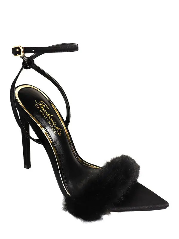 Frederick's Of Hollywood Aileen Pointed Toe Stiletto Sandal With Feather Detail - Black
