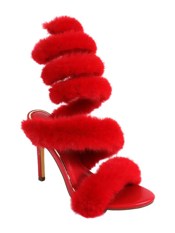 Frederick's Of Hollywood Allure Fluffy Stiletto Sandal - Red