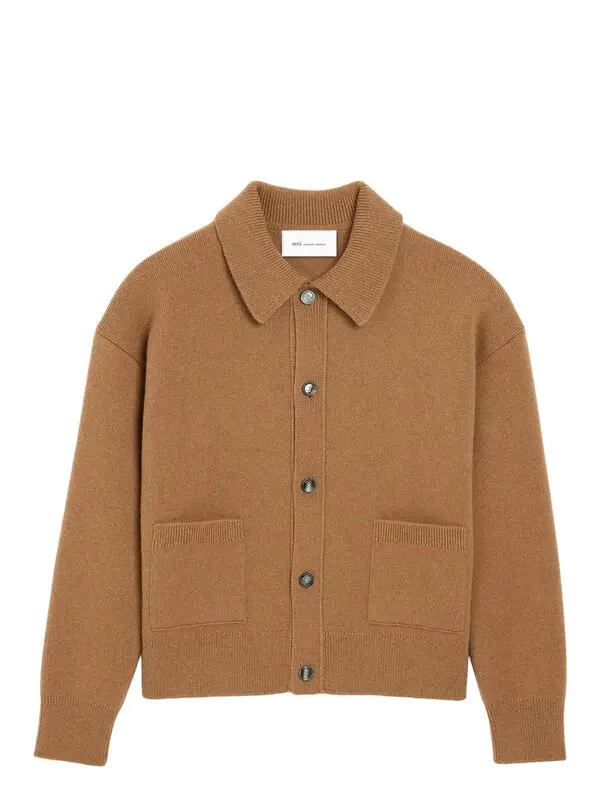 AMI Paris Wool Collared Cardigan - Camel