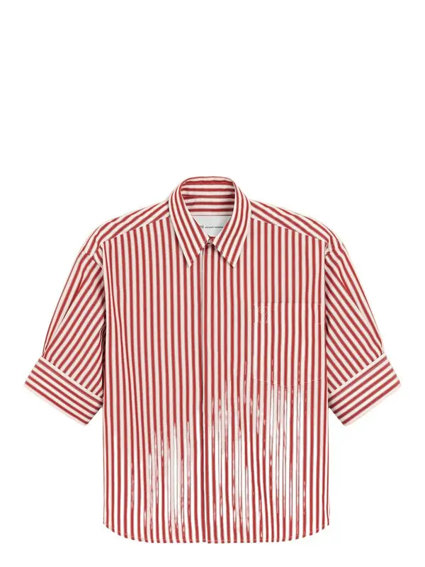 AMI Paris Striped Cotton Shirt - Ruby Red/white