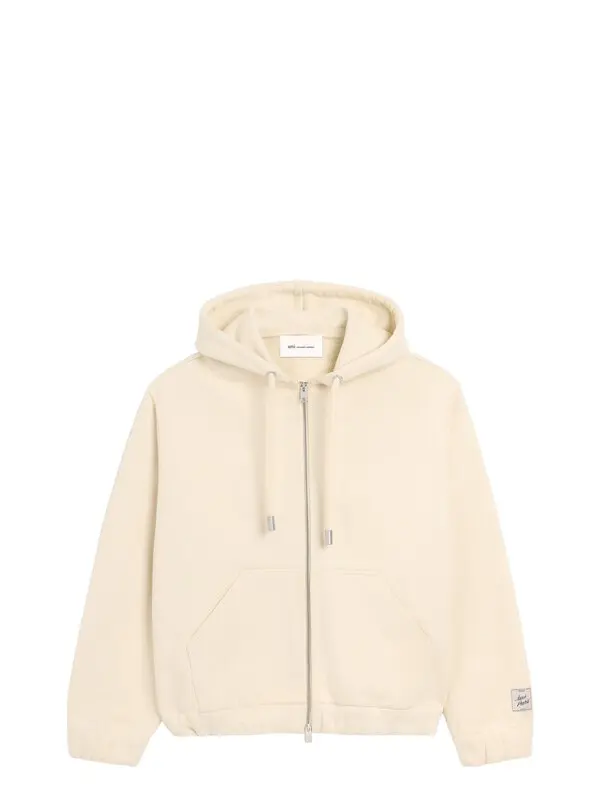 AMI Paris White Zipped Cotton Hoodie - Ivory