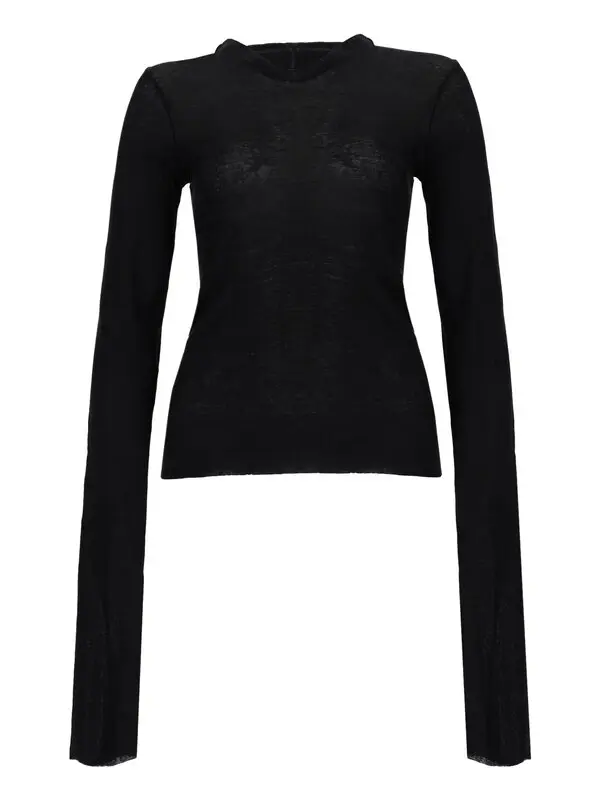 Rick Owens Cropped Hooded Rib Long Sleeve T-shirt - Black