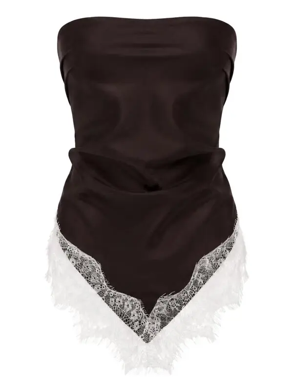 EFFEI Lace Trimmed Cupro Bandeau Top - Brown