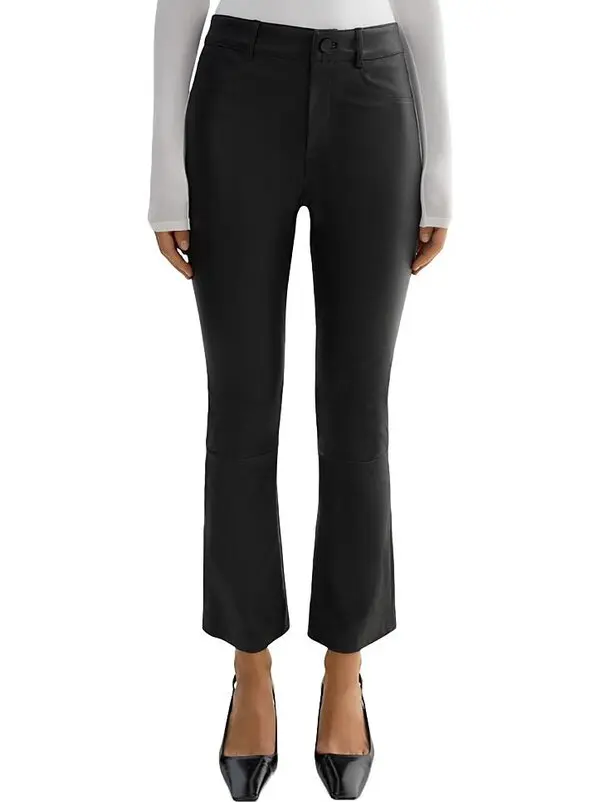 LAMARQUE Stretch Leather Crop Flare Pants - Black