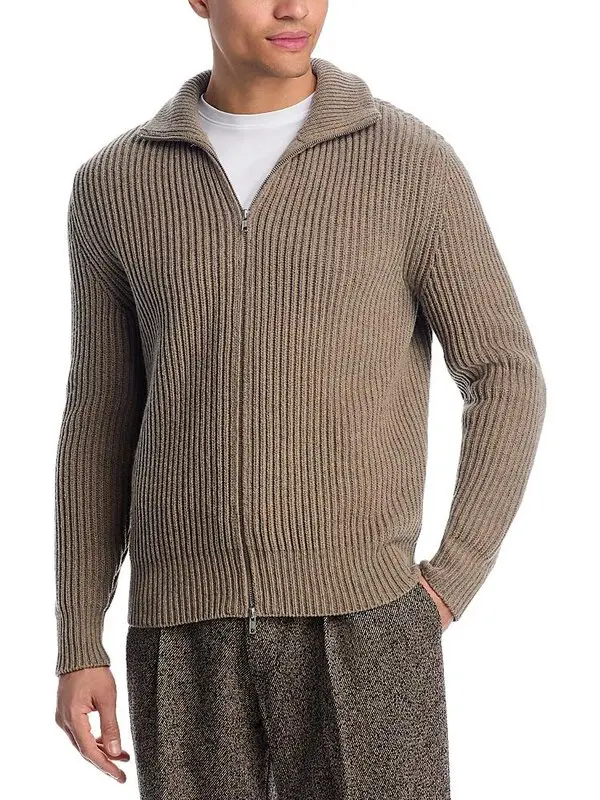 MAISON MARGIELA Zip-up Ribbed Wool Blend Sweater - Beige