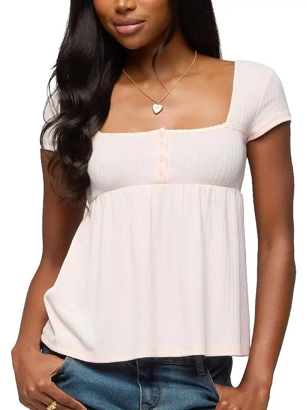 EDIKTED Bette Pointelle Babydoll Top - Light-pink