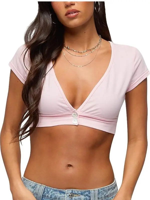 EDIKTED Cecey Button-up Cropped Top - Pink