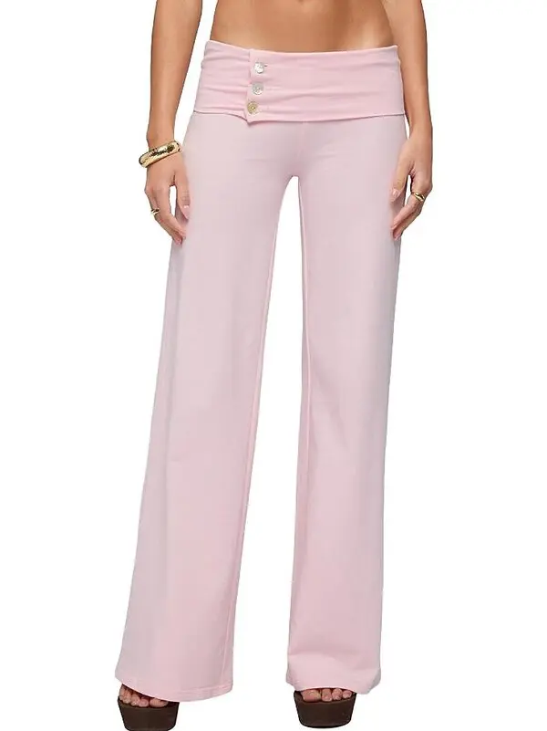 EDIKTED Poppy Foldover Wide Leg Pants - Pink