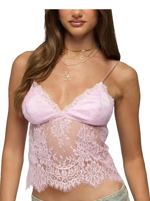 EDIKTED Lace & Satin Effect Camisole Top - Light-pink