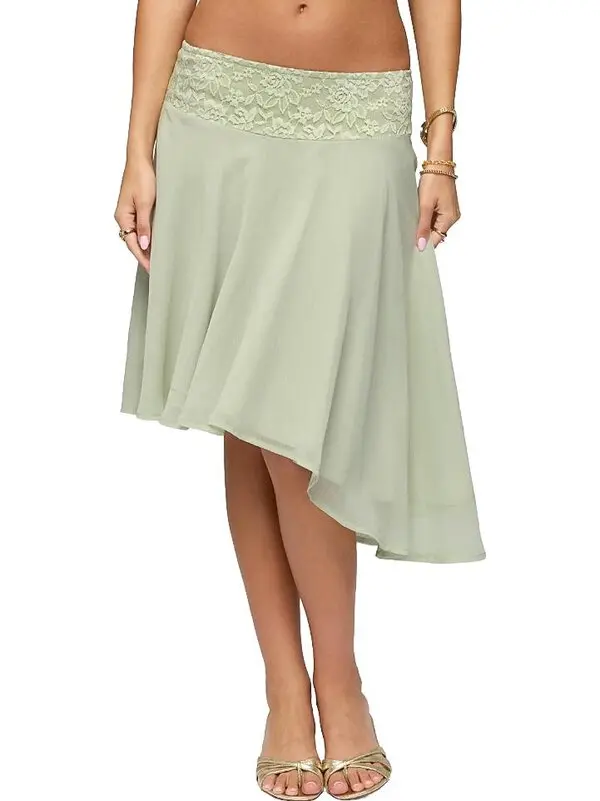 EDIKTED Evia Asymmetric Midi Skirt - Sage