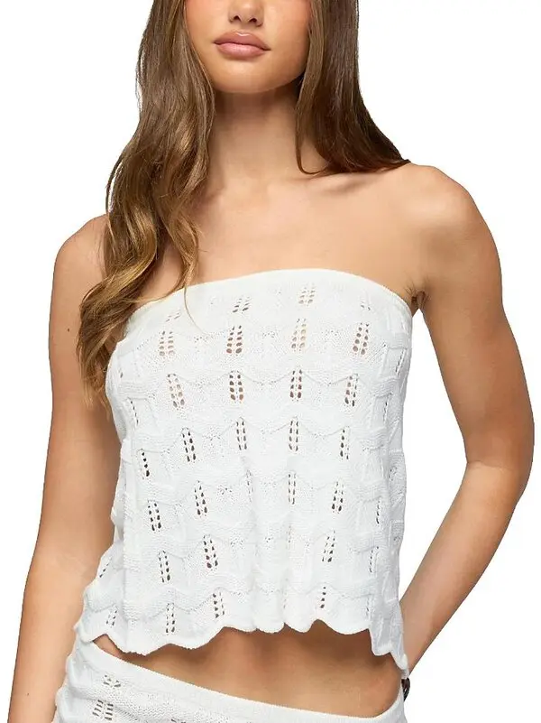 EDIKTED Isola Strapless Crochet Top - Cream
