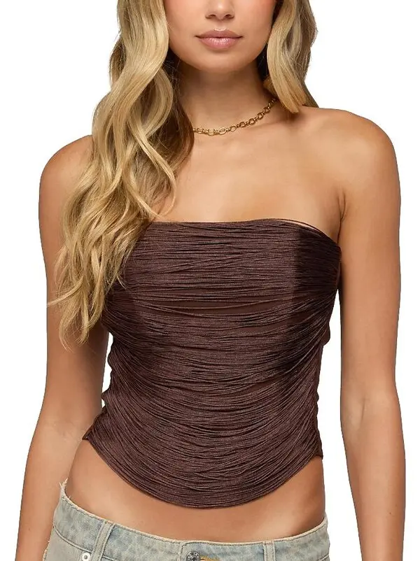 EDIKTED Raddix Fringed Strapless Corset - Brown