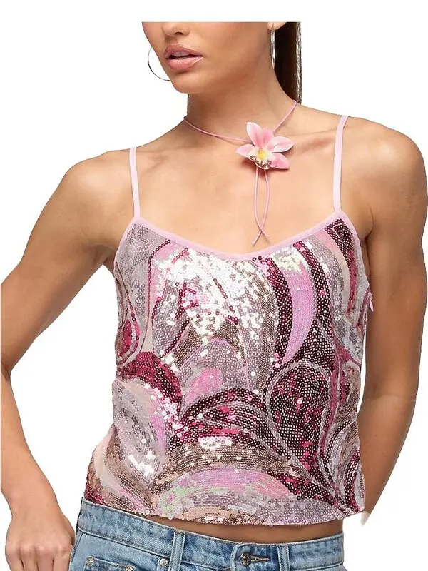 EDIKTED Abstract Sequin Embellished Tank Top - Pink
