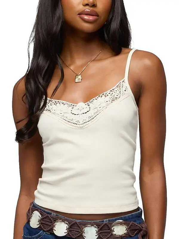 EDIKTED Crochet Ribbed Tank Top - Ivory